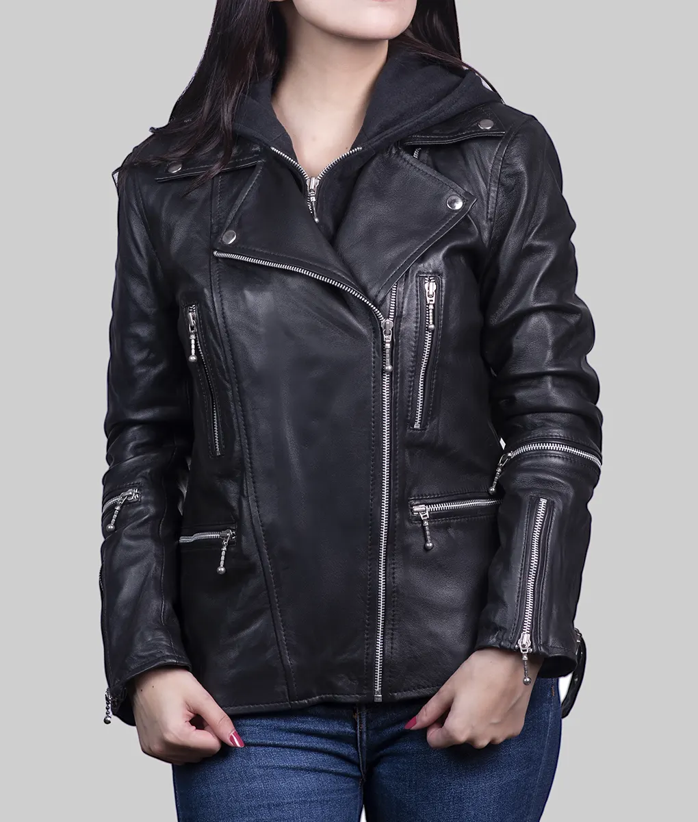 Freya Womens Black Biker Leather Jacket | NYC Jackets