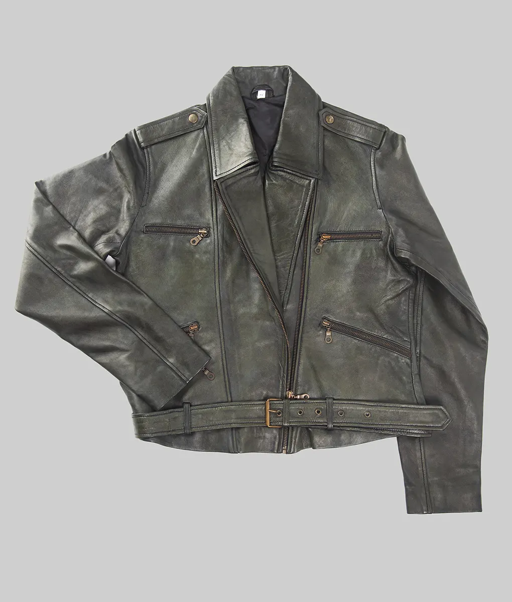 Greg Mens Grey Distressed Biker Leather Jacket | NYC Jackets