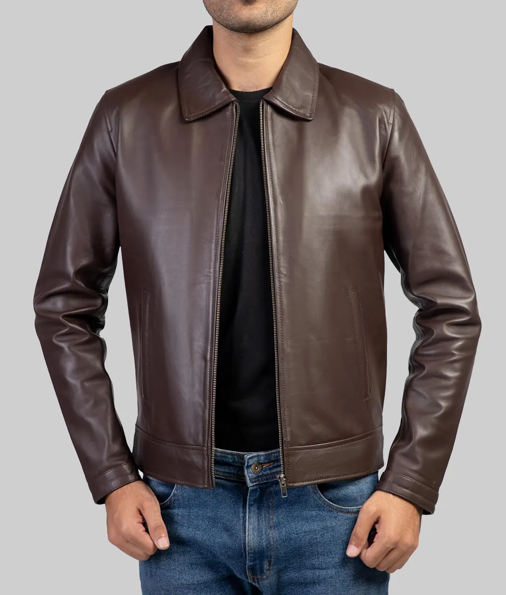 Bravo Men's Brown Harrington Leather Jacket | Men's Classic Shirt ...
