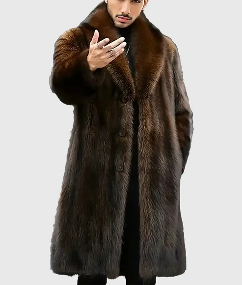 Dean Men's Brown Faux Fur Coat | NYC Jackets