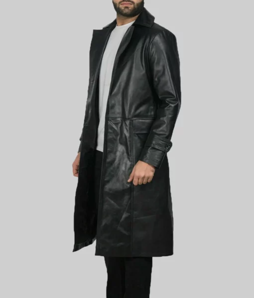 Kent Men's Classic Black Leather Duster Coat | Black Leather Long Coat ...