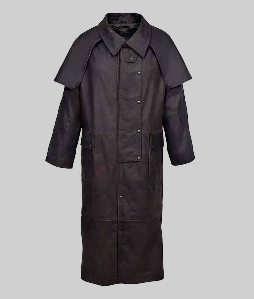 Kent Men's Old School Black Distressed Leather Duster Coat | Men's ...
