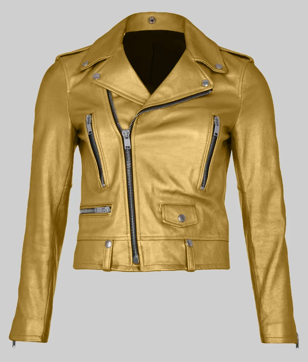 Landman Ali Larter Golden Leather Biker Jacket | NYC Jackets