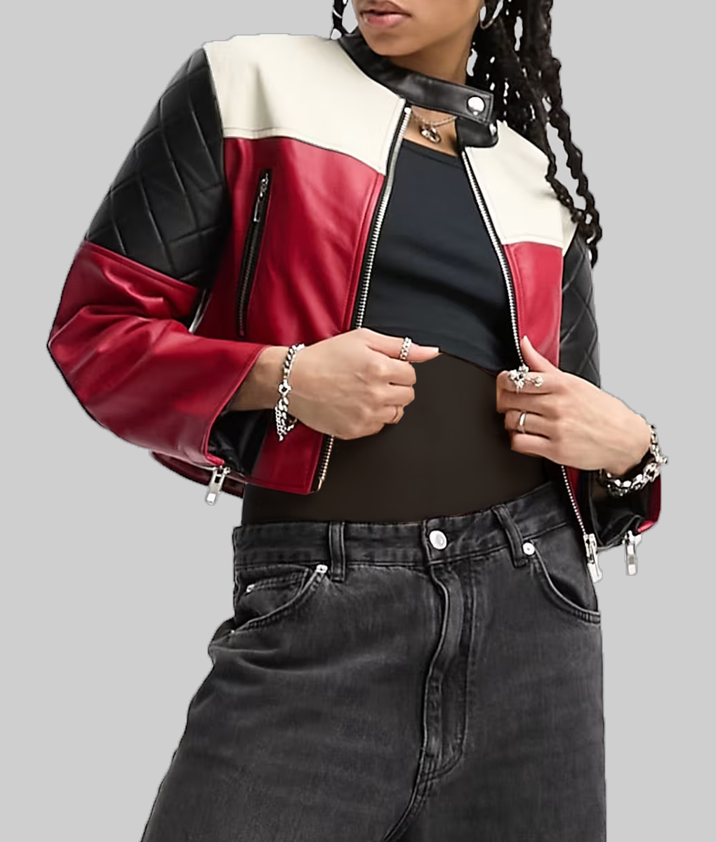 Subteran Irina Artenii Colorblock Cropped Leather Jacket | NYC Jackets