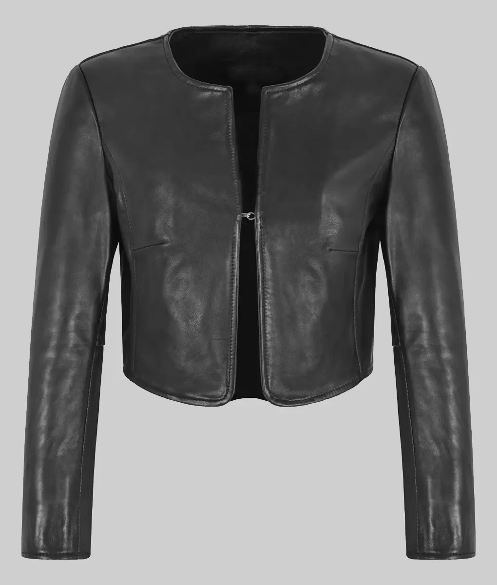 Emma Women's Cropped Black Leather Jacket | NYC Jackets