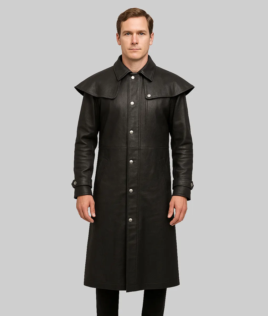 Gerry Men’s Black Leather Duster Coat – Long Duster Coat for Men | NYC ...