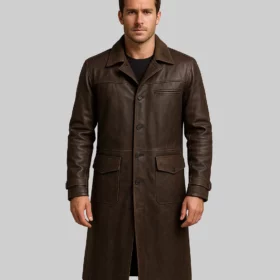 Justin Men's Brown Leather Duster Coat – Long Brown Duster Coat for Men ...