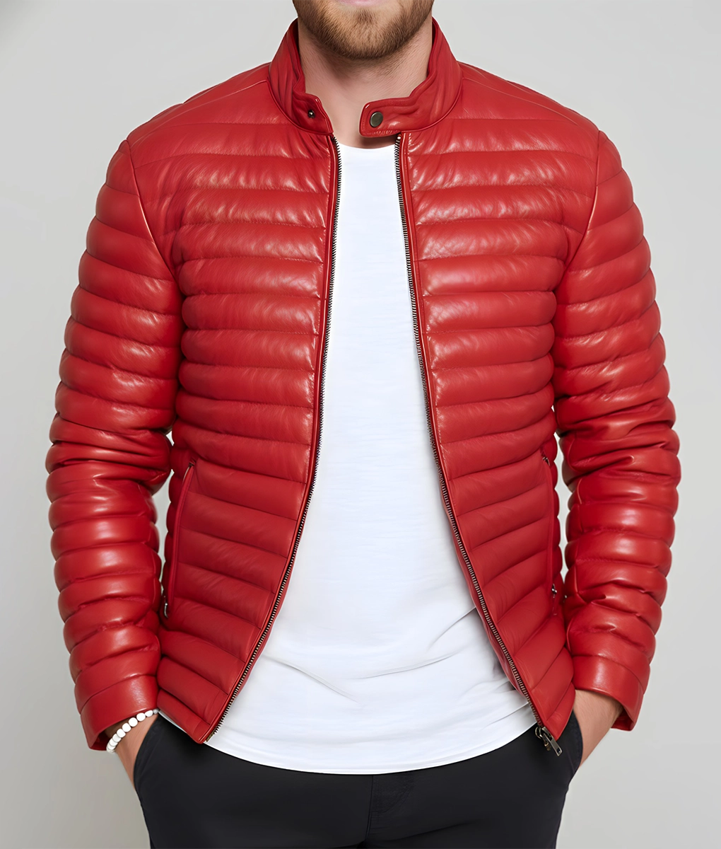 Havoc Men's Red Leather Puffer Jacket | NYC Jackets