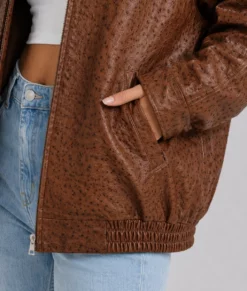 Catherine Women’s Brown Ostrich Leather Oversized Bomber Jacket | NYC ...